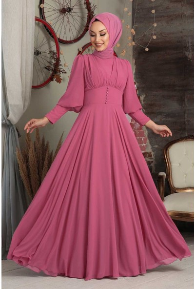 Neva Style Tesettürlü Abiye Elbise - Düğme Detaylı Fuşya Tesettür Abiye Elbise 53810F Neva Style Tesettürlü Abiye Elbise - Düğme Detaylı Fuşya Tesettür Abiye Elbise 53810F