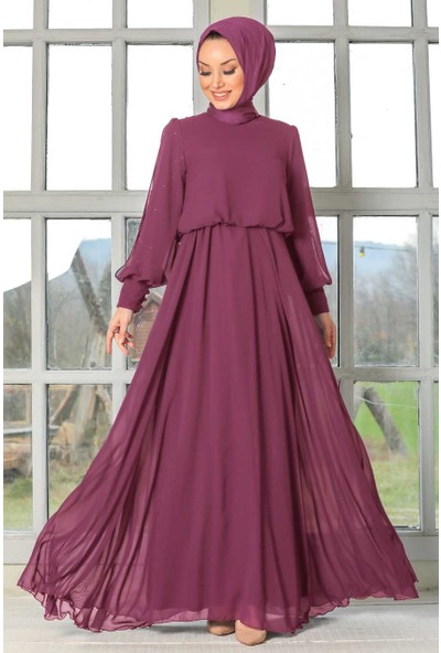 Neva Style Tesettürlü Abiye Elbise - Kolları Dantelli Mürdüm Tesettür Abiye Elbise 54030MU Neva Style Tesettürlü Abiye Elbise - Kolları Dantelli Mürdüm Tesettür Abiye Elbise 54030MU