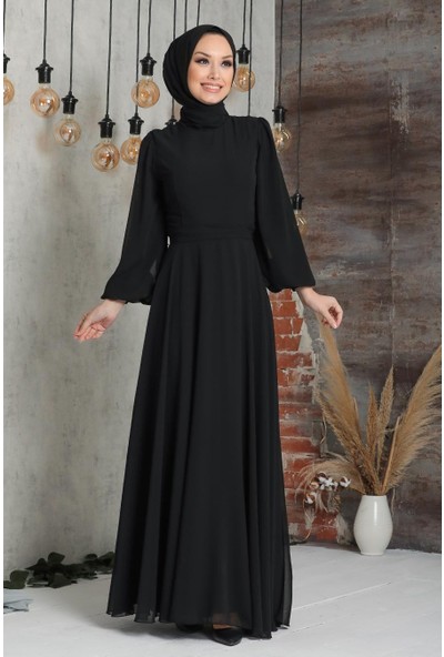 Neva Style Tesettürlü Abiye Elbise -Balon Kol Siyah Tesettür Abiye Elbise 5470S Neva Style Tesettürlü Abiye Elbise -Balon Kol Siyah Tesettür Abiye Elbise 5470S