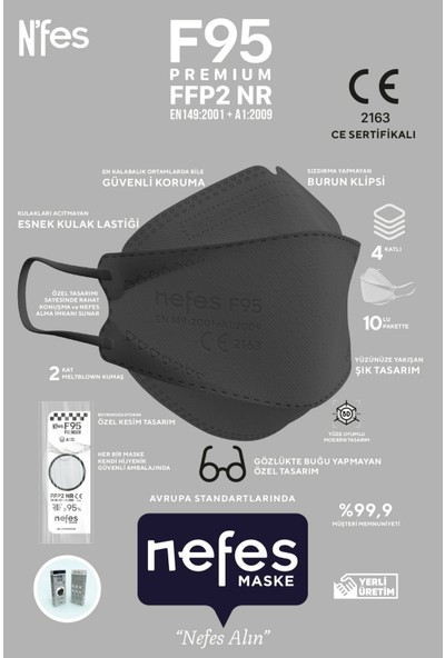 Nefes Gri F95 (N95) Ffp2 Premium Kore Tipi Gri Maske Nefes Gri F95 (N95) Ffp2 Premium Kore Tipi Gri Maske