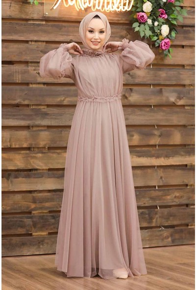 Neva Style Tesettürlü Abiye Elbise - Balon Kol Vizon Tesettür Abiye Elbise 5474V Neva Style Tesettürlü Abiye Elbise - Balon Kol Vizon Tesettür Abiye Elbise 5474V