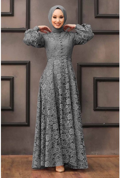 Neva Style Tesettürlü Abiye Elbise - Dantelli Gri Tesettür Abiye Elbise 5477GR Neva Style Tesettürlü Abiye Elbise - Dantelli Gri Tesettür Abiye Elbise 5477GR