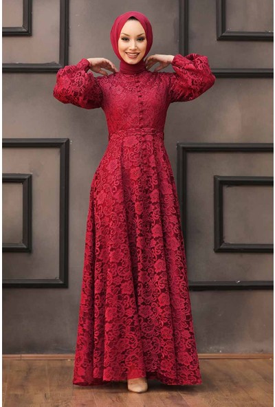Neva Style Tesettürlü Abiye Elbise - Dantelli Bordo Tesettür Abiye Elbise 5477BR Neva Style Tesettürlü Abiye Elbise - Dantelli Bordo Tesettür Abiye Elbise 5477BR