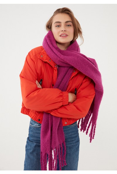 Mavi Püsküllü Pembe Atkı