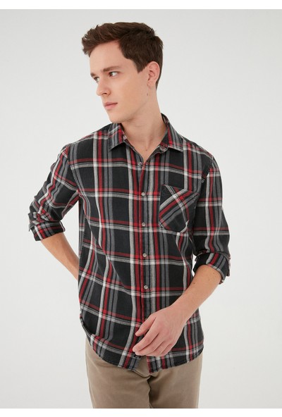 Mavi Erkek Kareli Siyah Gömlek 0210036-80598