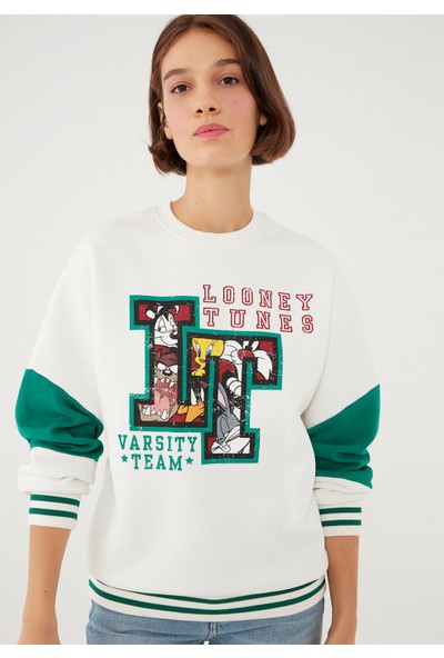 Mavi Kadın Looney Toones Baskılı Beyaz Sweatshirt 1610235-620