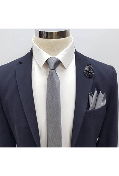Brianze Gri Kravat Mendil Yaka Çiçeği Set Kmd-5 Brianze Gri Kravat Mendil Yaka Çiçeği Set Kmd-5