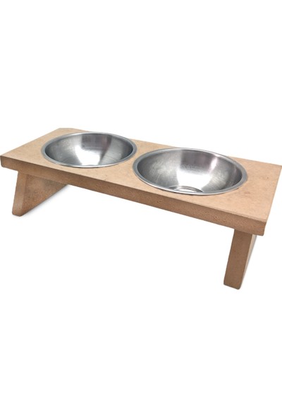 Tektüknet Ahşap Paslanmaz Çelik Kedi Köpek Mama ve Su Kabı