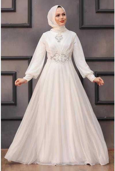 Neva Style Tesettürlü Abiye Elbise - Simli Ekru Tesettür Abiye Elbise 50151E Neva Style Tesettürlü Abiye Elbise - Simli Ekru Tesettür Abiye Elbise 50151E