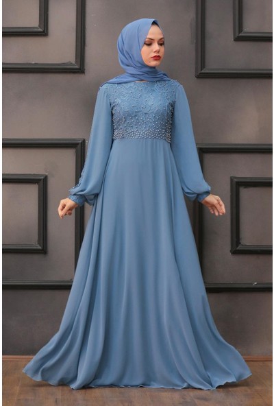 Neva Style Neva Style - Dantelli Mavi Tesettür Abiye Elbise 50060M Neva Style Neva Style - Dantelli Mavi Tesettür Abiye Elbise 50060M