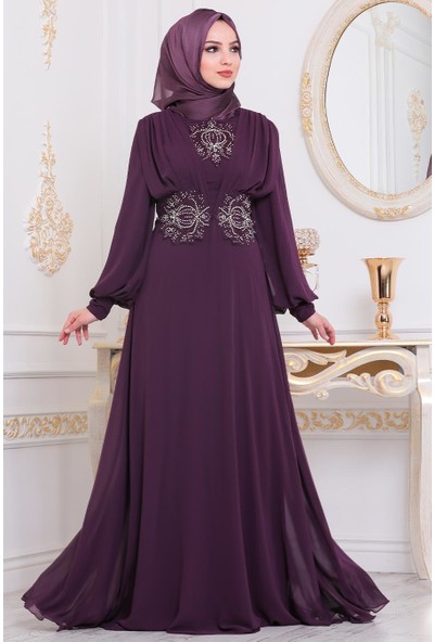 Neva Style Neva Style - Dantelli Mürdüm Tesettür Abiye Elbise 9118MU Neva Style Neva Style - Dantelli Mürdüm Tesettür Abiye Elbise 9118MU