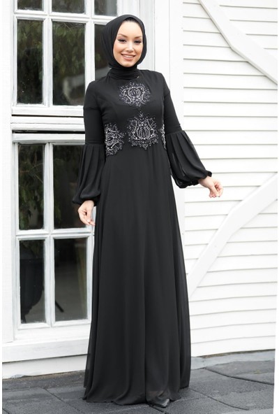Neva Style Neva Style - Balon Kol Siyah Tesettür Abiye Elbise 9119S Neva Style Neva Style - Balon Kol Siyah Tesettür Abiye Elbise 9119S