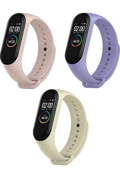 Pufwin Xiaomi Mi Band 3/4 Uyumlu Silikon Kordon Seti 3 Adet - Bej/rose Gold/leylak Pufwin Xiaomi Mi Band 3/4 Uyumlu Silikon Kordon Seti 3 Adet - Bej/rose Gold/leylak