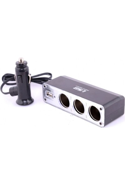Platoon PL-8988 3 Çıkışlı 12/24 Volt Oto Çakmaklık Çoklayıcı + 1 USB Çıkışlı
