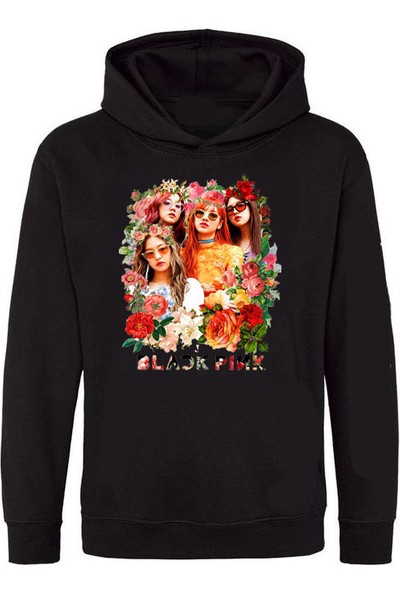TakeTshirt Blackpink Flowers Kapüşonlu Çocuk Sweatshirt