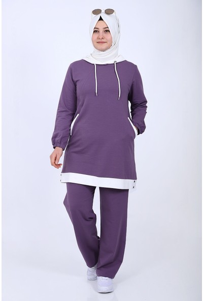Kombinal Kadın Mor Kapüşonlu Tesettür Büyük Beden Eşofman Takımı 576