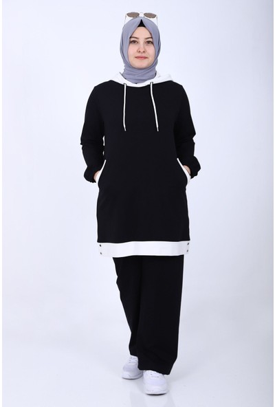 Kombinal Kadın Siyah Kapüşonlu Tesettür Büyük Beden Eşofman Takımı 576 Kombinal Kadın Siyah Kapüşonlu Tesettür Büyük Beden Eşofman Takımı 576