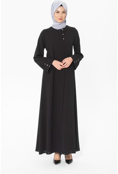 Beyza Nervür ve Taş Detaylı Siyah Ferace 3302 Beyza Nervür ve Taş Detaylı Siyah Ferace 3302