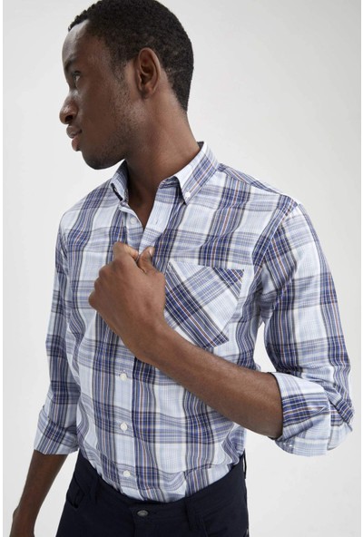 DeFacto Modern Fit Ekose Desenli Uzun Kollu Gömlek W8301AZ21WN