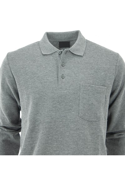 Oppland Erkek Mevsimlik Düğmeli Polo Yaka Uzun Kollu Cepli Rahat Kesim Likralı Pamuklu Kumaş Sweatshirt