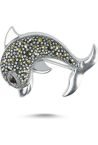Gümüşhane Silver Yunus Balığı Markazit Taşlı Broş Gümüşhane Silver Yunus Balığı Markazit Taşlı Broş
