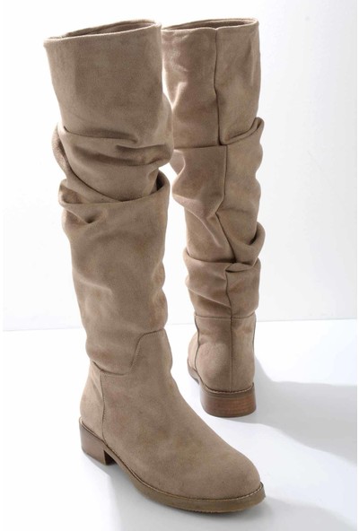 Bambi Vizon Süet Kadın Çizme K035270011