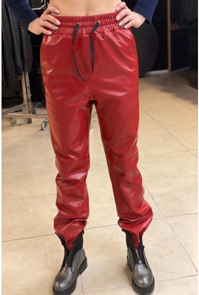 Capella Kırmızı Deri Pantolon
