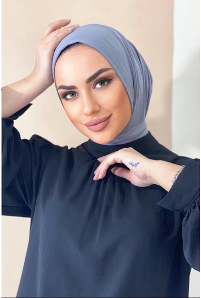 Mooncorn Kadın Tesettür Gri Çıtçıtlı Boyunluk Hijap Bone Model Eşarp Şal