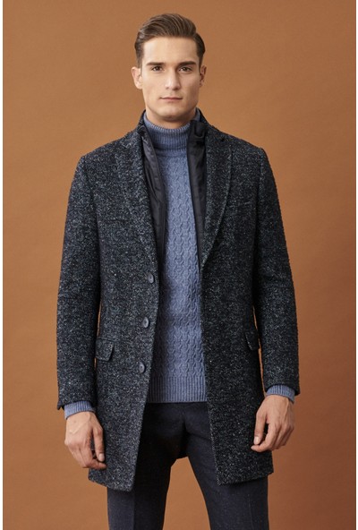 Altınyıldız Classics Standart Fit Çıkma Mono Yaka Desenli Casual Yünlü Palto