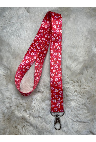 Hediyebum Kırmızı Çiçek Boyun Askı Ipi