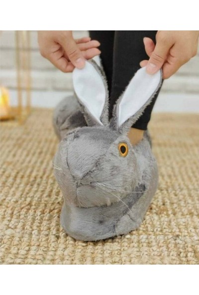 Akınal Bella Akınalbella Gri Kadın Hayvanlı Tavşanlı Ev Terlik Pandufu - Gri - 40