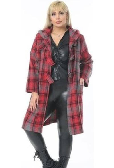 Figen Butik Kareli Uzun Kaşe Kaban Figen Butik Kareli Uzun Kaşe Kaban