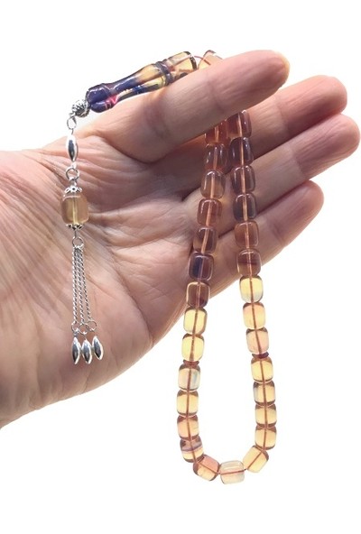 Şamil Tesbih Ateş Kehribar Tesbih 925 Ayar Gümüş Püsküllü Tesbih