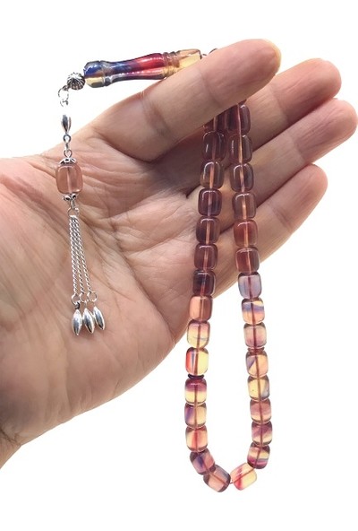 Şamil Tesbih Ateş Kehribar Tesbih 925 Ayar Gümüş Püsküllü Tesbih