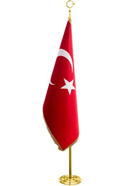 Ascann Telalı Türk Makam Bayrağı Sarı Direkli Saçaklı 70X105