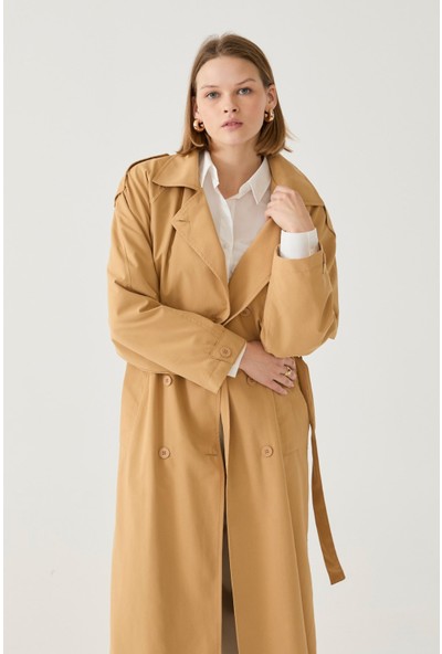 Suud Collection Camel Uzun Kruvaze Trençkot Suud Collection Camel Uzun Kruvaze Trençkot
