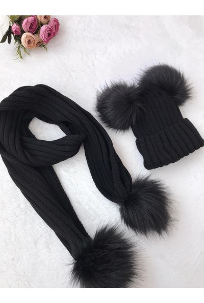 Crystal Shop Çift Ponponlu Çocuk Atkı ve Bere Takımı Crystal Shop Çift Ponponlu Çocuk Atkı ve Bere Takımı