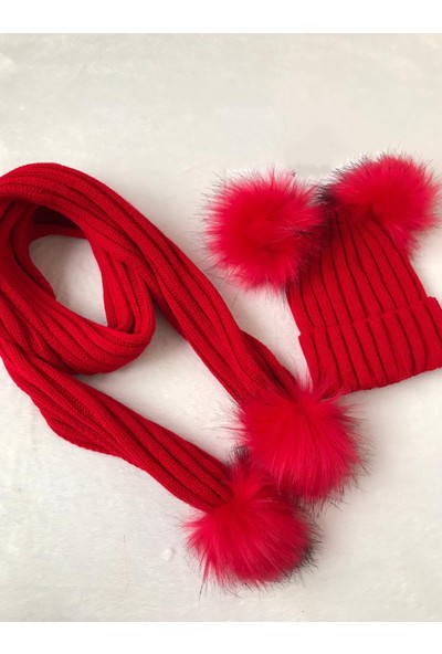 Crystal Shop Çift Ponponlu Çocuk Atkı ve Bere Takımı Crystal Shop Çift Ponponlu Çocuk Atkı ve Bere Takımı