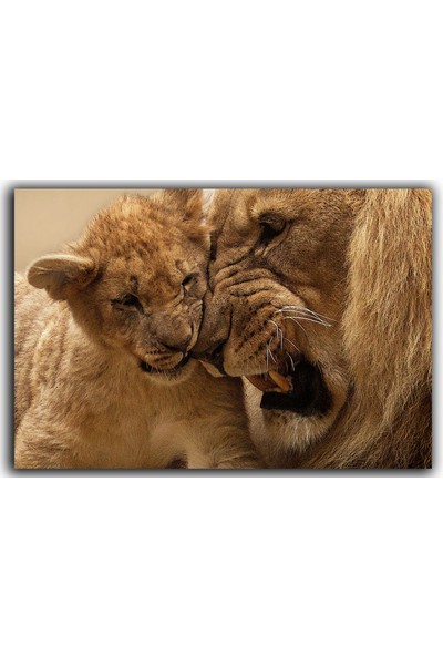 Arazomi Arslan ve Yavrusu Cam Tablo 30 x 45 cm