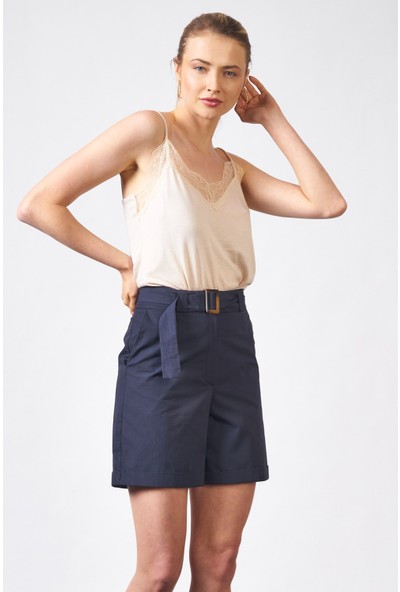 Mavi Keten Şort