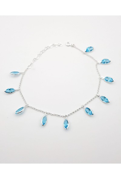 Karra Jewelry 925 Kadın 20 cm Mekik Aqua Marine Taşlı Gümüş Halhal
