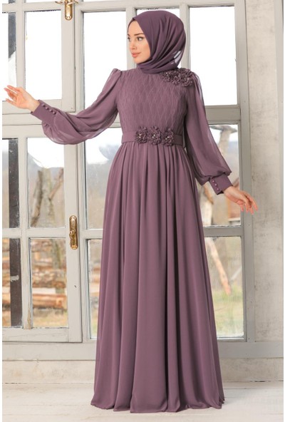 Neva Style Tesettürlü Abiye Elbise - Çiçek Detaylı Koyu Gül Kurusu Tesettür Abiye Elbise 21951KGK Neva Style Tesettürlü Abiye Elbise - Çiçek Detaylı Koyu Gül Kurusu Tesettür Abiye Elbise 21951KGK