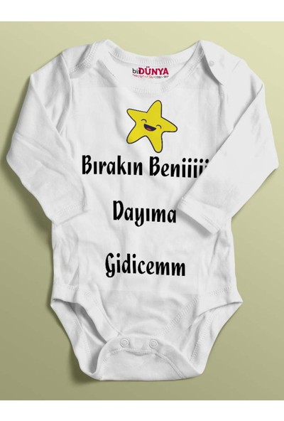 BirDünyaHediye Bırakın Beni Dayıma Gidicem Yazılı Baskılı Bebek Zıbını