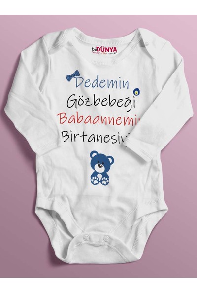 BirDünyaHediye Dedemin Gözbebeği Babaannemin Birtanesiyim Yazılı Baskılı Bebek Zıbını