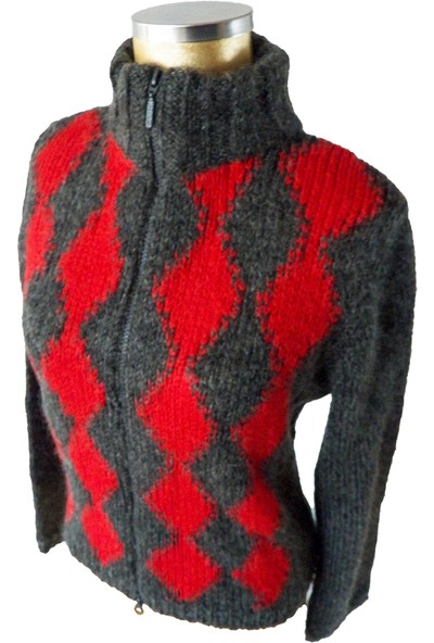 Sny Dik Yaka Baklava Desenli Yünlü Hırka