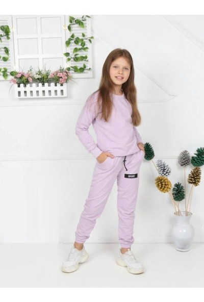 Junior Baby Bebekişi Lüx Seri Kız Çocuk Lila Renkli Bel Kemerli Cepli Eşofman Takımı Junior Baby Bebekişi Lüx Seri Kız Çocuk Lila Renkli Bel Kemerli Cepli Eşofman Takımı