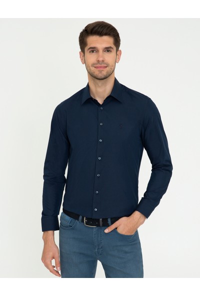 Pierre Cardin Lacivert Slim Fit Basic Gömlek 50248045-VR033 Pierre Cardin Lacivert Slim Fit Basic Gömlek 50248045-VR033