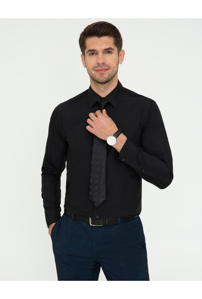 Pierre Cardin Siyah Slim Fit Basic Gömlek 50248045-VR046 Pierre Cardin Siyah Slim Fit Basic Gömlek 50248045-VR046
