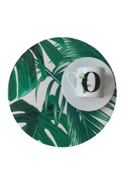 Develi Baskı Yaprak Desen O Harf Kahve Fincanı + Supla Seti