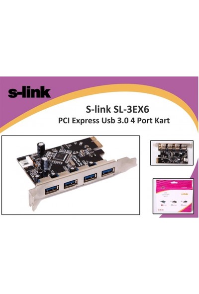 S-Lınk Sl-3ex6 Pcı Exp.to USB 3.0 4 Port Kart S-Lınk Sl-3ex6 Pcı Exp.to USB 3.0 4 Port Kart